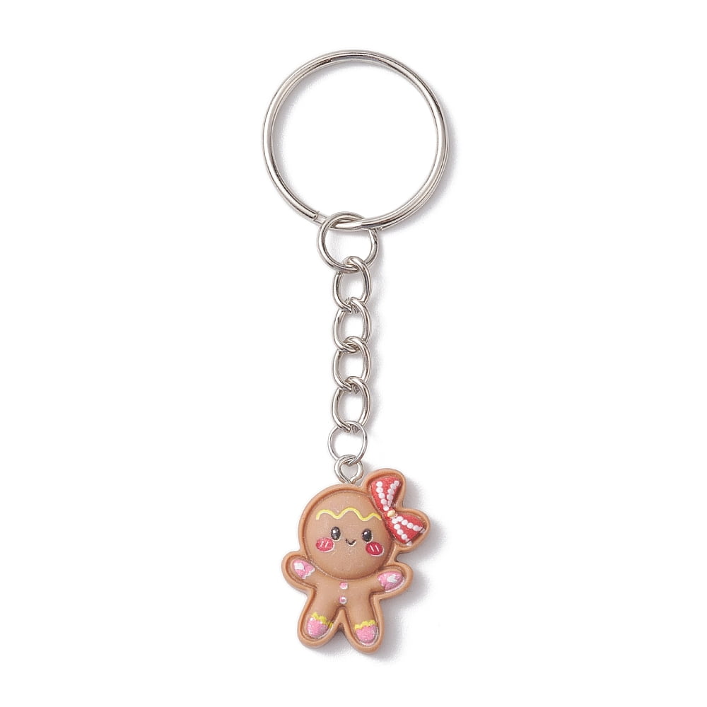 Christmas Resin Kechain with Iron Split Key Rings Gingerbread Man ...