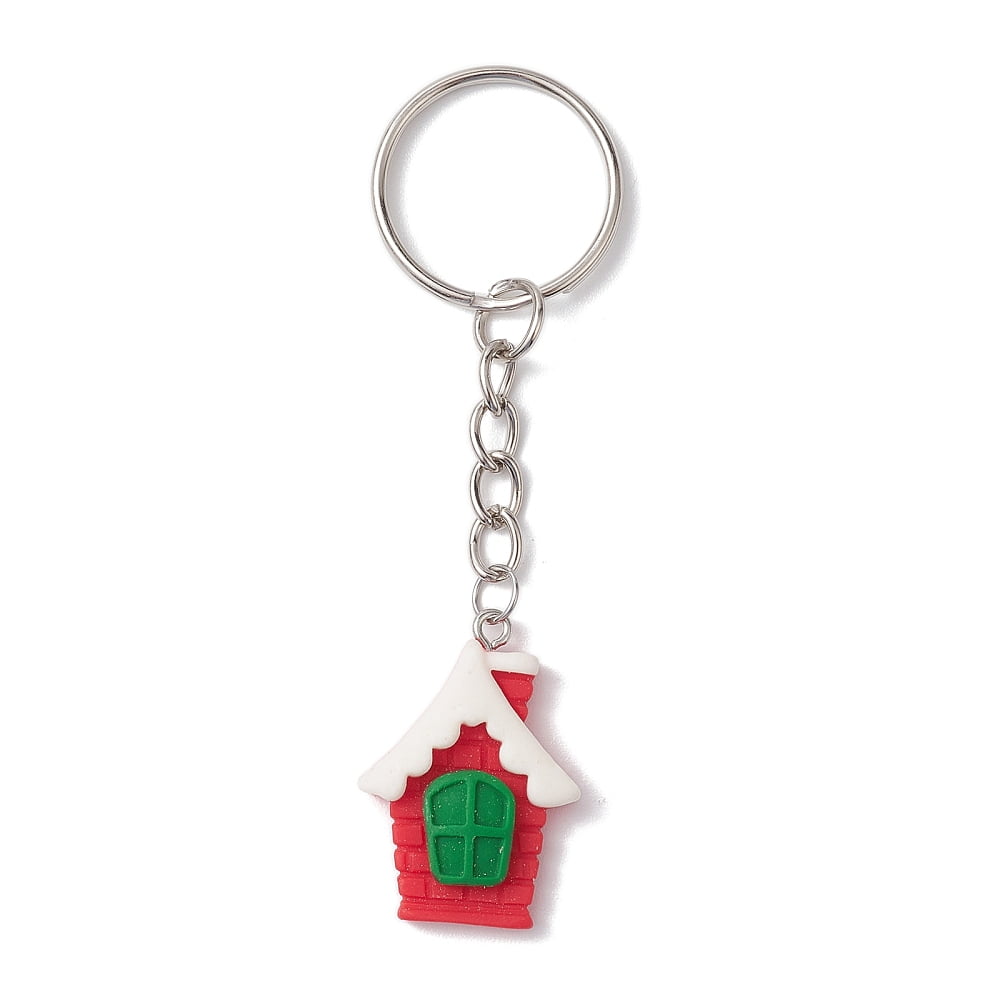 Christmas Resin Kechain with Iron Split Key Rings House Platinum 8.6cm ...
