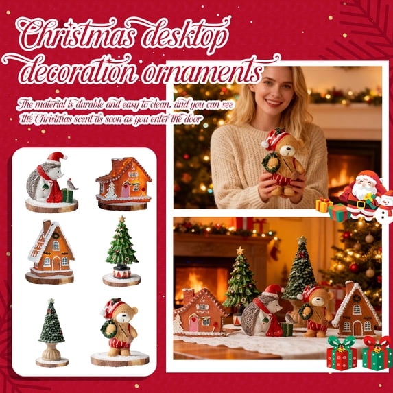 Christmas Resin Mini Christmas Tree and Small House Desktop Ornament ...