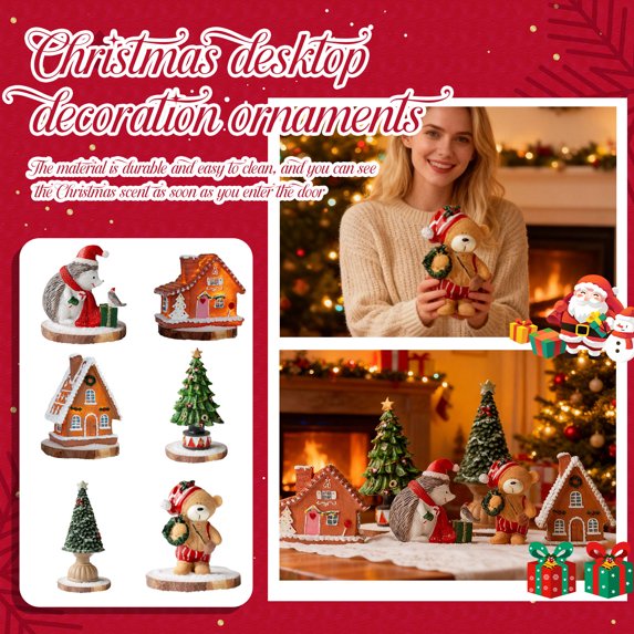 Christmas Resin Mini Christmas Tree and Small House Desktop Ornament ...