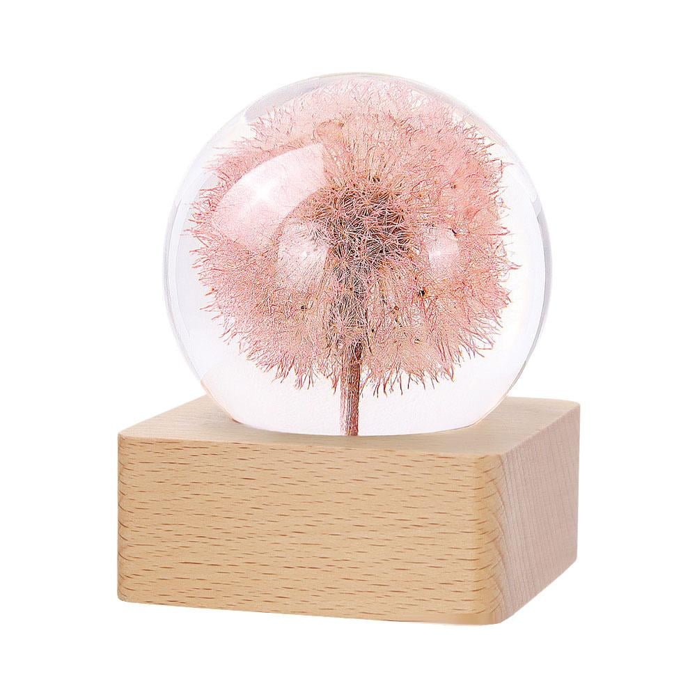 Christmas Resin Night Light, 7cm Sphere Flower Lamp Wooden Base GXW ...