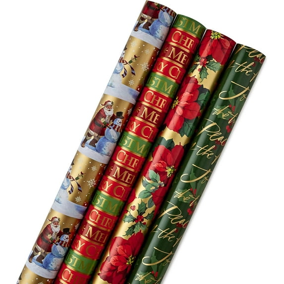 Christmas Reversible Quad Pack Wrapping Paper (Pack of 4, 150 sq. ft ...