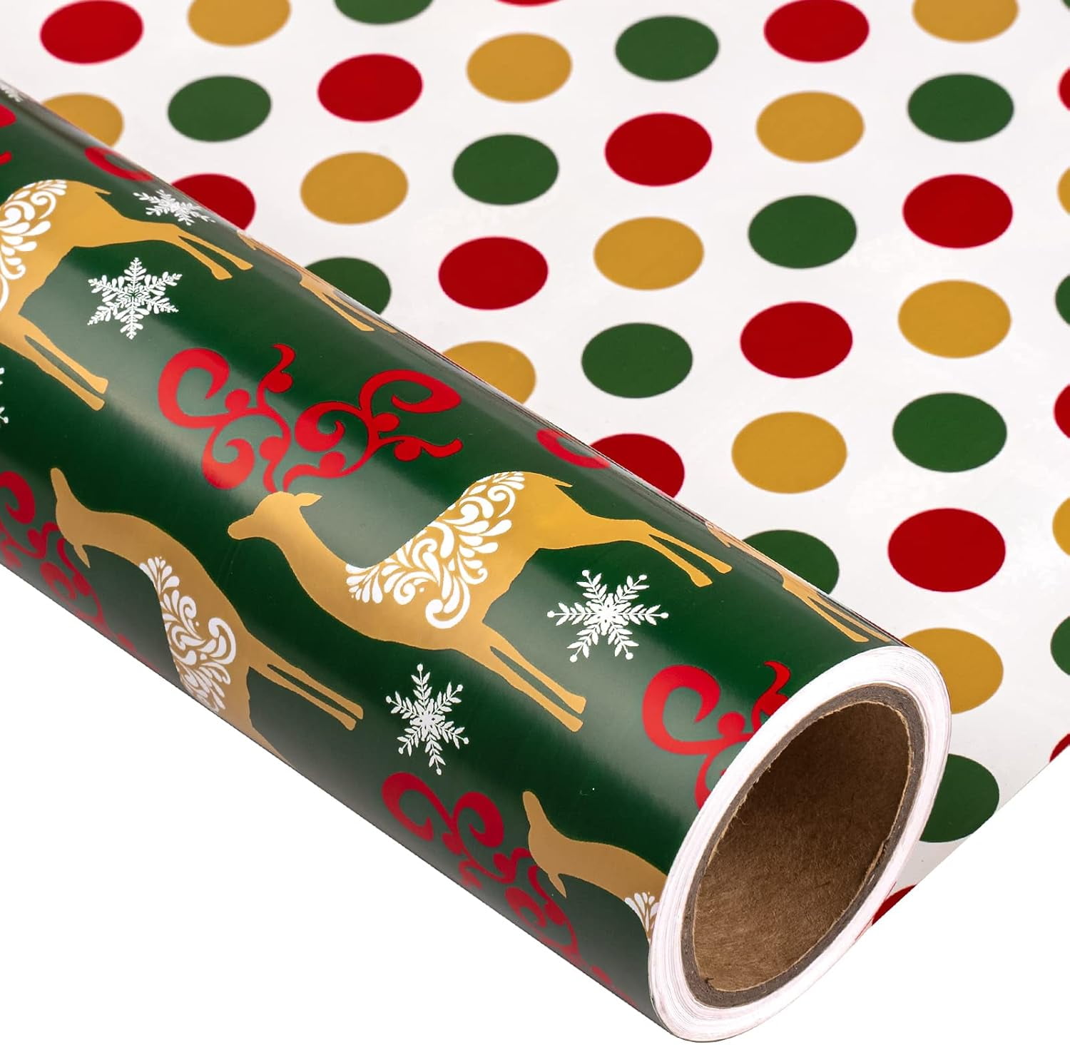 Christmas Reversible Wrapping Paper - Mini Roll - 17 Inch X 32.8 Feet ...