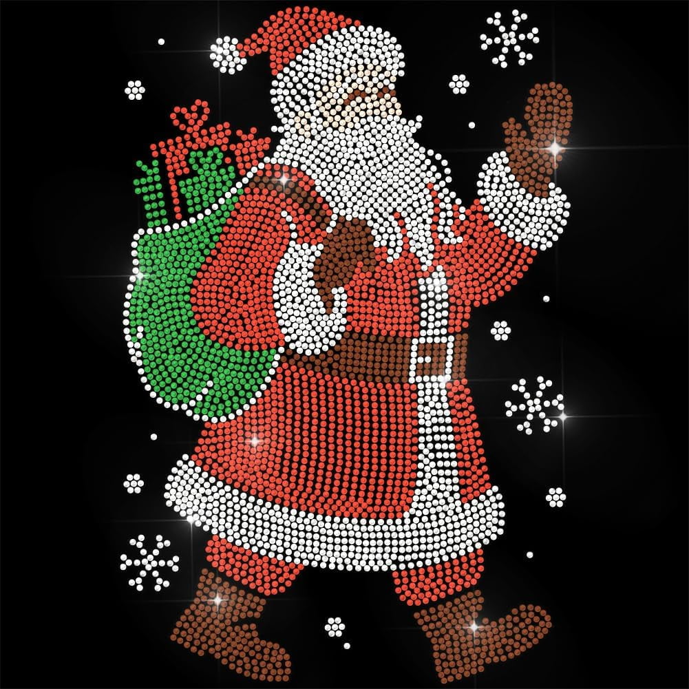 Christmas Rhinestone Iron on Transfer Santa Claus Bling Diamond Hotfix ...