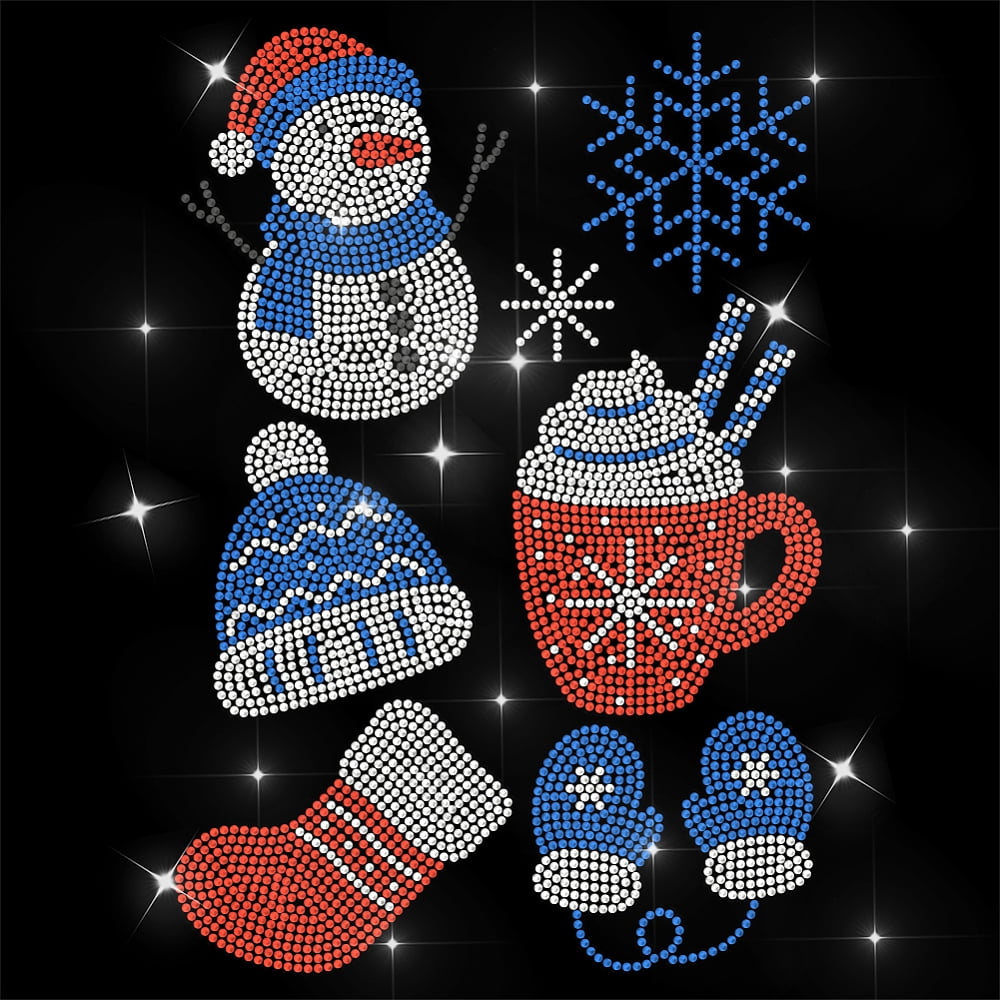 Christmas Rhinestone Iron on Transfer Winter Snowman Bling Diamond ...