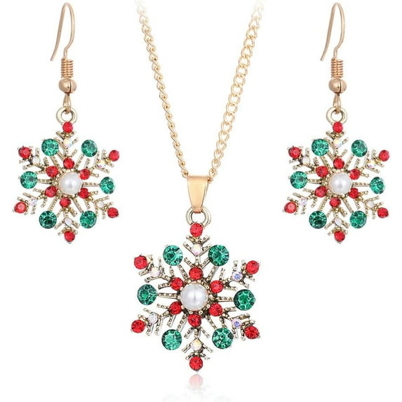 Christmas Rhinestone Necklace Earring Sets for Women - Snowflake ...