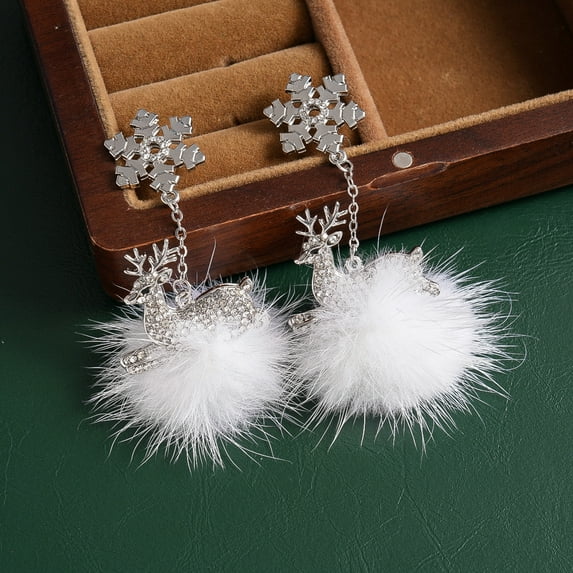 Christmas Rhinestone Plush Snowflake Reindeer Christmas Tree Silver ...