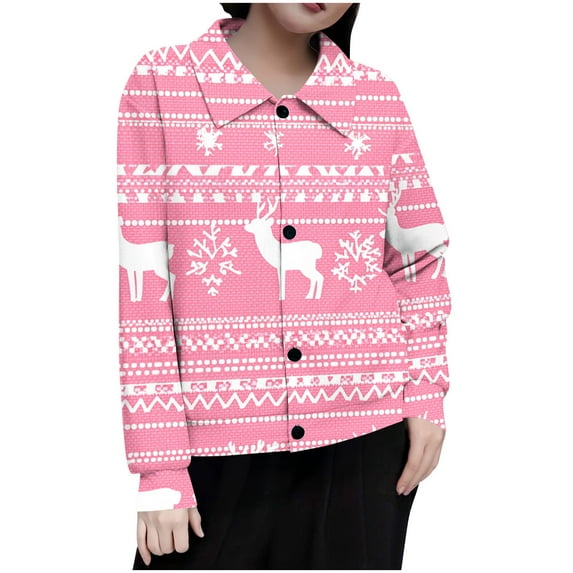 Christmas Ribbed Shirts Womens Xmas Button Down Collar Blouses Long ...