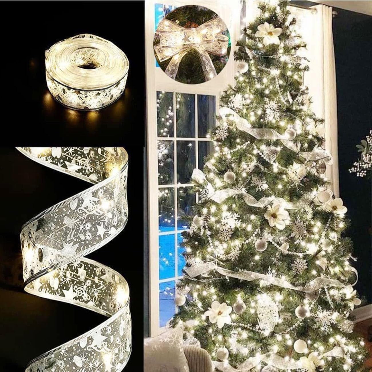 Christmas Ribbon Copper String Lights Christmas Tree Decorations Gold ...