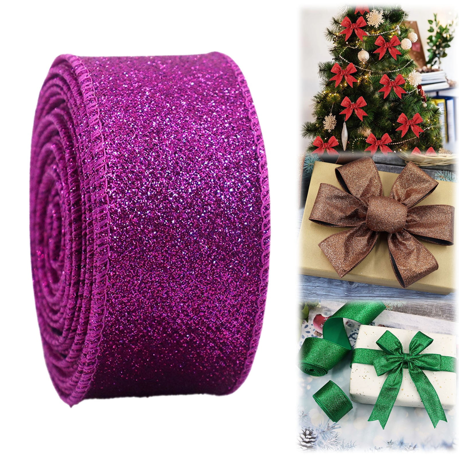 Christmas Ribbon, Glitter Gift Wrapping Ribbon, Christmas Tree Wreath ...