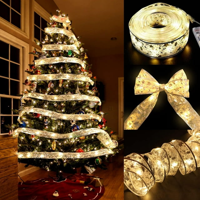 Xmas Ornament: 32.8Ft Silver LED Ribbon Christmas Lights, 100 LED Rope ...