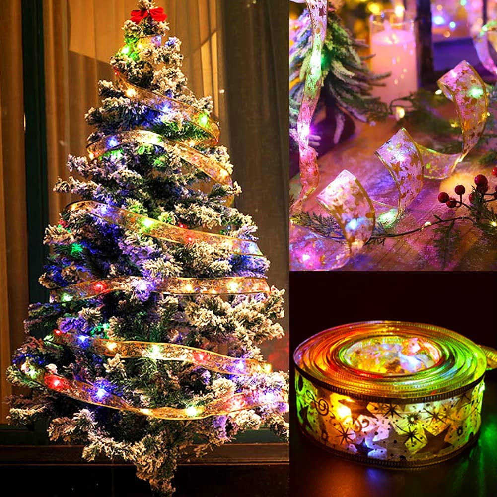 Christmas Ribbon Lights Indoor Outdoor 16.4ft 50 LED Battery Powered ...