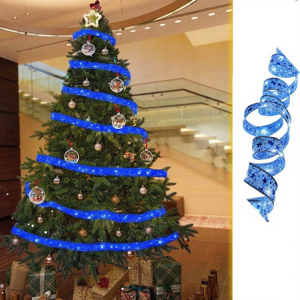 Christmas Ribbon Lights String, 10.8FT Copper Wire Glitter LED String ...