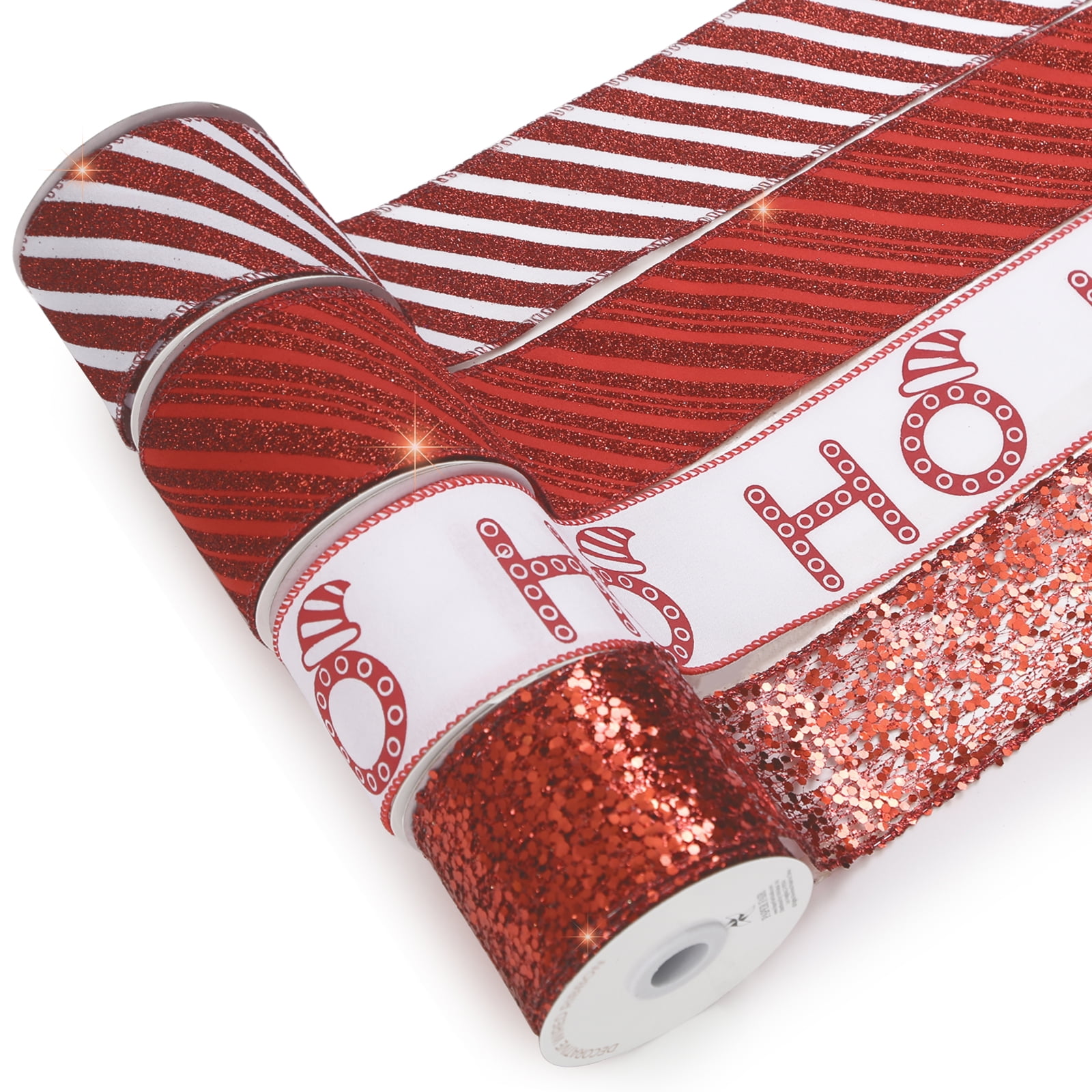 Christmas Ribbon Wired 1.5 Inch Set of 4 Ribbon Wire Red, Green, Gold ...