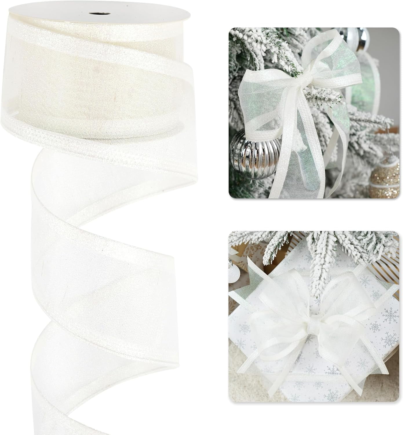 Christmas Ribbon Wired 2.5 Inch Ribbon with Glitter Stripe, Ribbon for ...