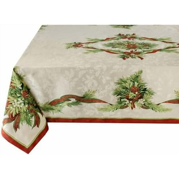 Christmas Ribbons Engineered Printed Fabric Table Cloth, Winter ...