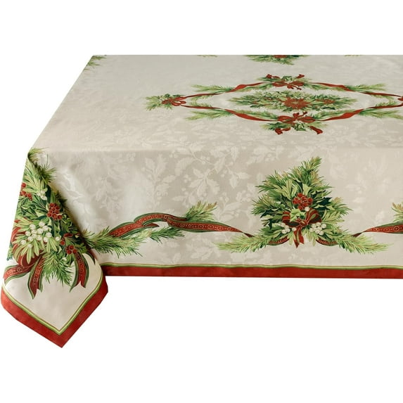 Christmas Ribbons Engineered Printed Fabric Table Cloth, Winter ...