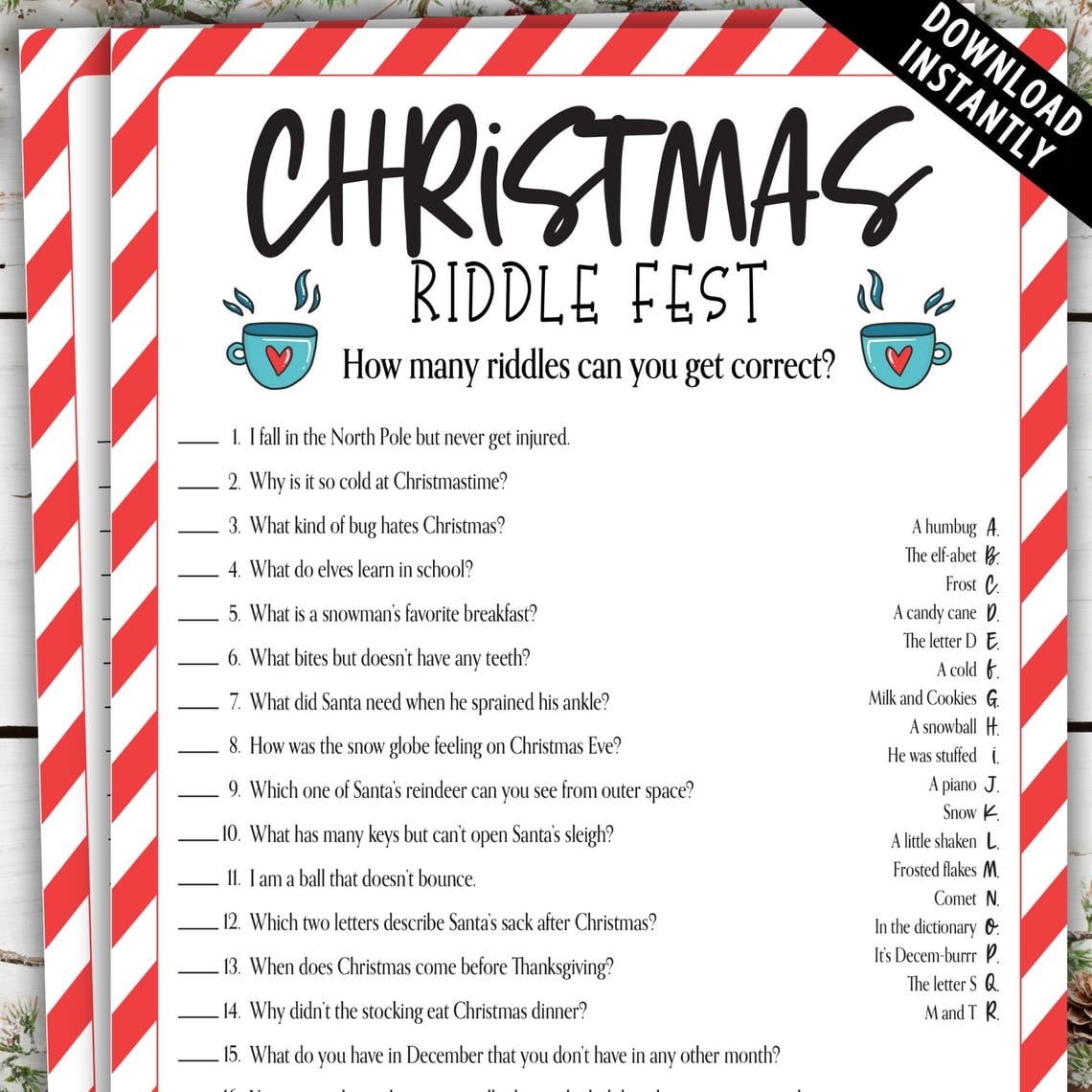 Christmas Riddles Game, Fun Holiday Trivia Printable, Printable Version ...