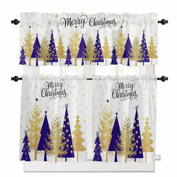 Christmas Robins Curtain Valances Set on Pine Tree Winter Berry Wood ...