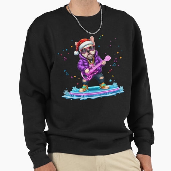 Christmas Rock Star Frenchie Cool Dog Graphic Unisex Sweatshirt Retro ...