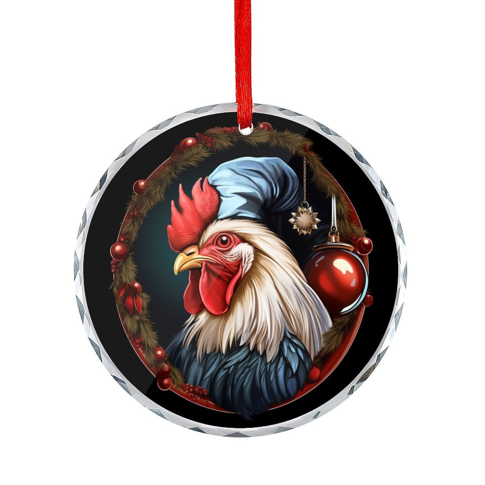 Christmas Rooster with Colorful Lights Crystal Glass Ornament for Home ...