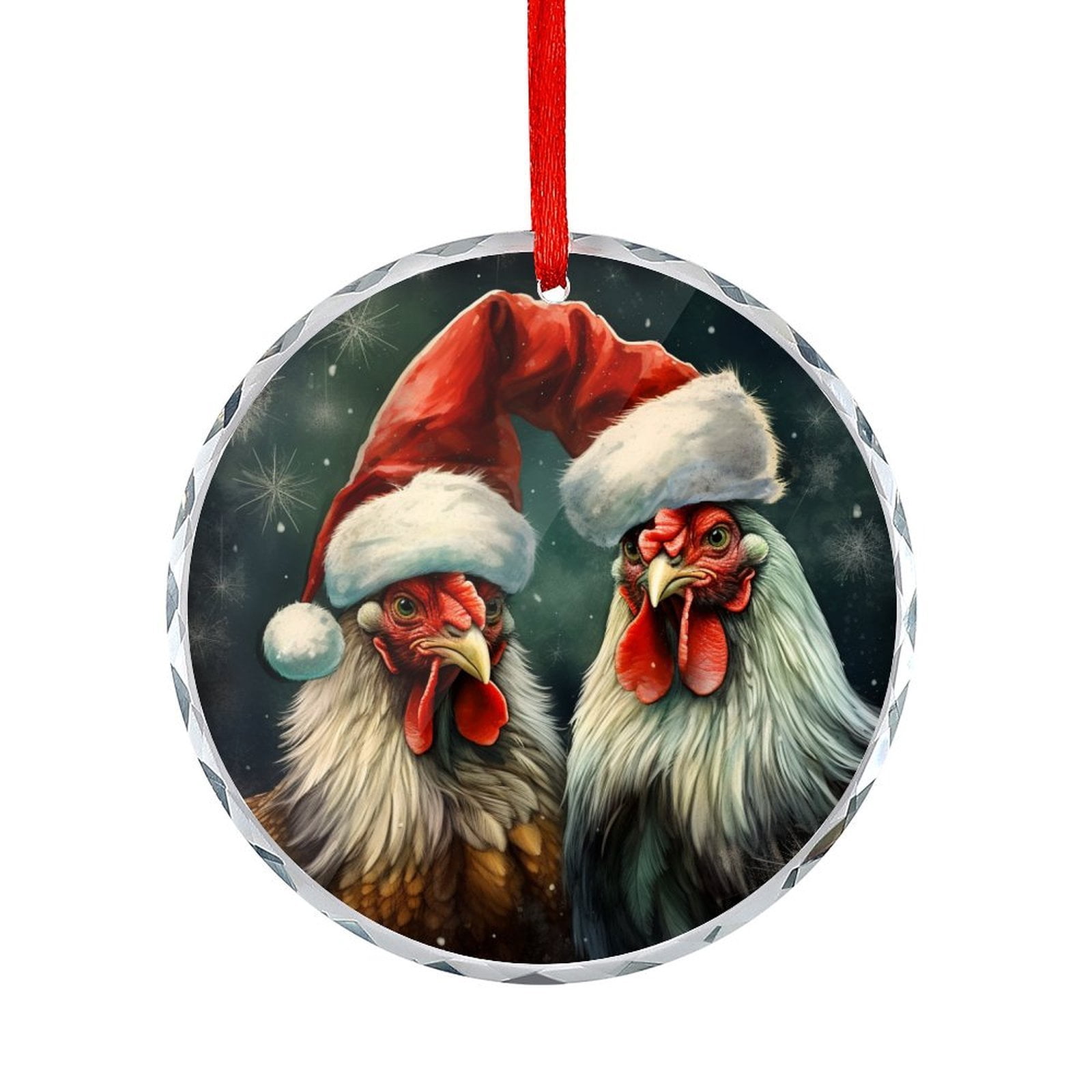Christmas Roosters Christmas Hat Crystal Glass Ornament Xmas Decor ...