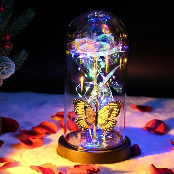 Christmas Rotating Rose Rift for Women, Rotating and Iighting Glass ...