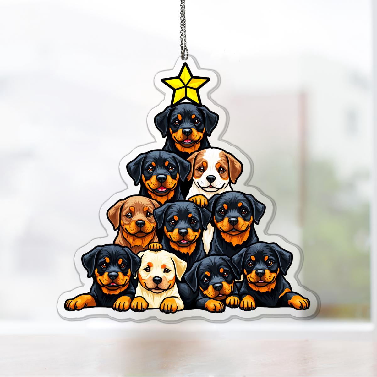 Christmas Rottweiler Dog Tree Acrylic Suncatcher Window Decor Holiday ...