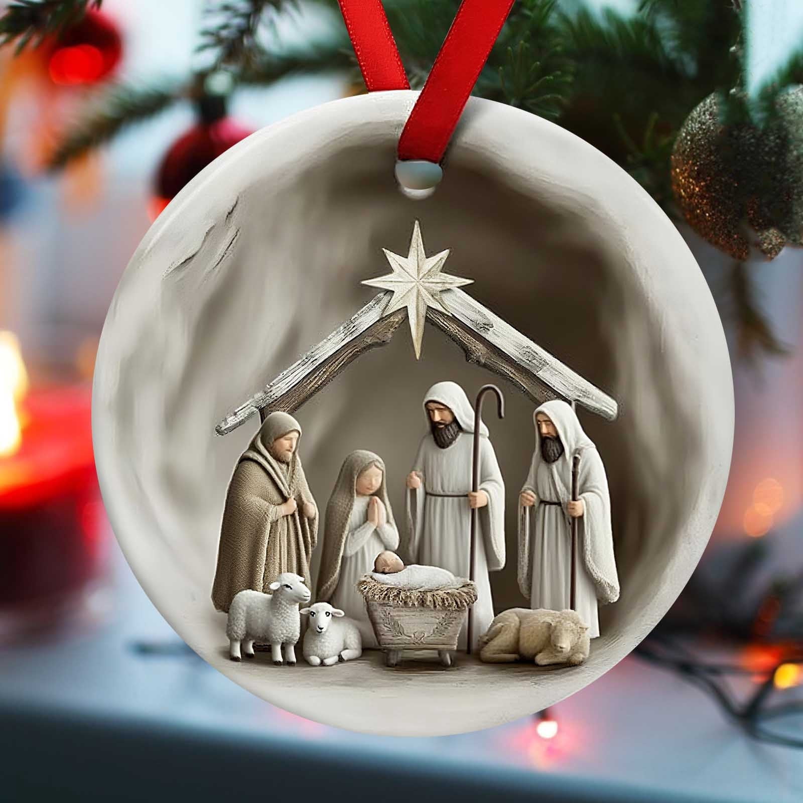 Christmas Round Acrylic Hanging 8cm Nativity Scene Hanging Ornaments ...