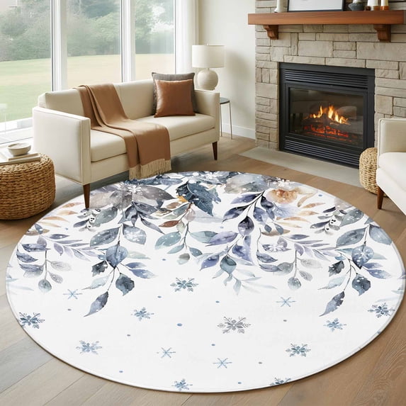 Christmas Round Area Rug 5 FT, Non Slip Bedroom Rugs, Blue Poinsettia ...