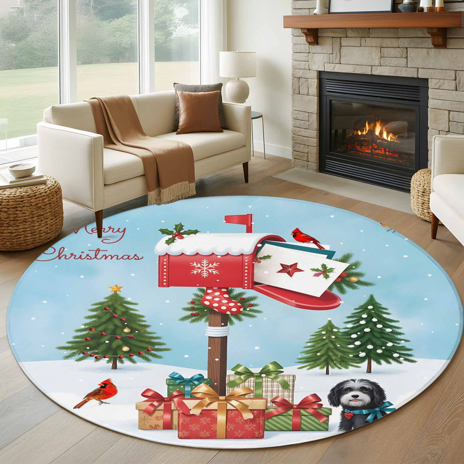 Christmas Round Area Rug 7Ft Washable Circle Rugs for Dorm Laundry Room ...
