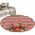 Christmas Round Area Rug 3.3ft Watercolor Red Cappuccino Stripe Linen ...