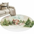 Christmas Round Area Rug 3ft Snow Evergreen Candy House and Candy Cane ...