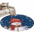 Christmas Round Area Rug 3ft Snowman with Cap Xmas Snowflake Navy Blue ...