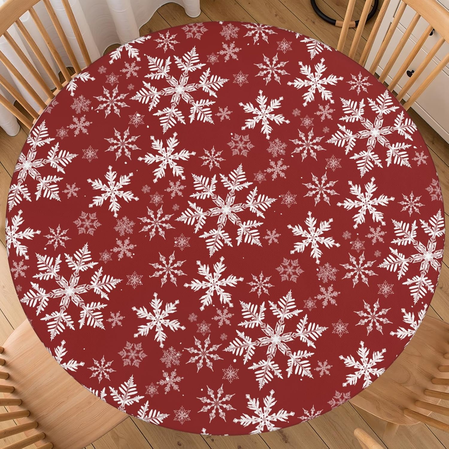 Christmas Round Fitted Tablecloth Best for 36"-40" Xmas Snowflake Table ...