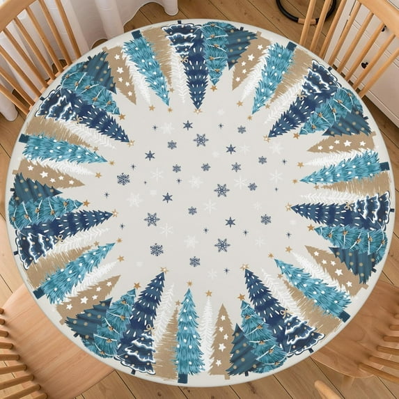 Christmas Round Fitted Tablecloth Best for 48"-52" Xmas Blue Tree Table ...