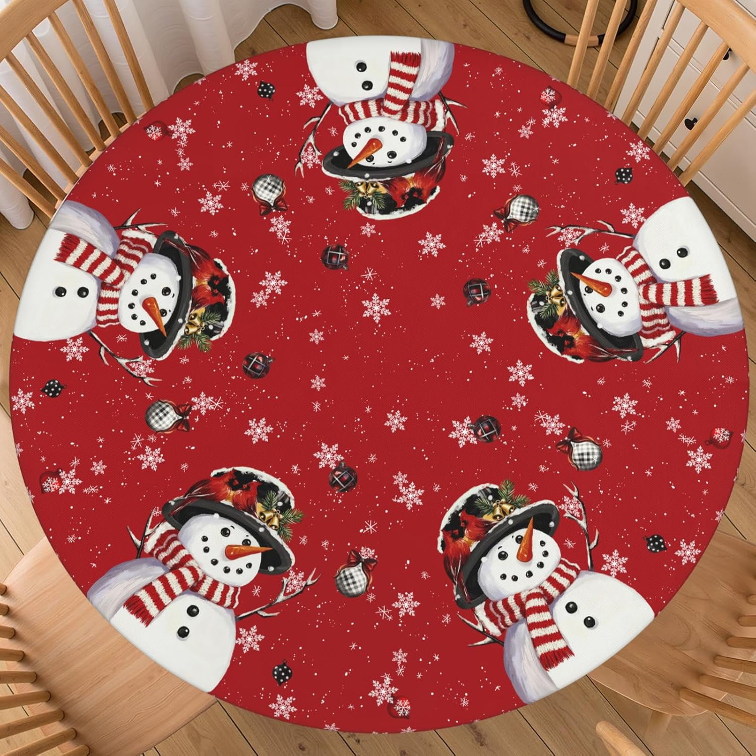 Christmas Round Fitted Tablecloth Best for 48"-52" Xmas Snowflakes ...