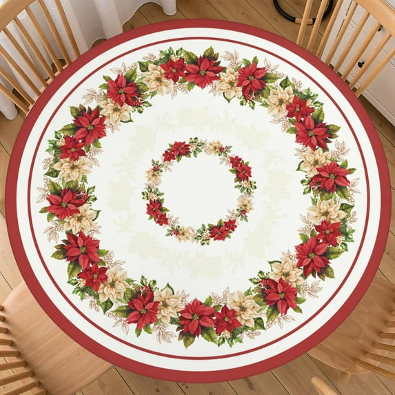 Christmas Round Fitted Tablecloth with Elastic for 48-52 Inch Tables ...