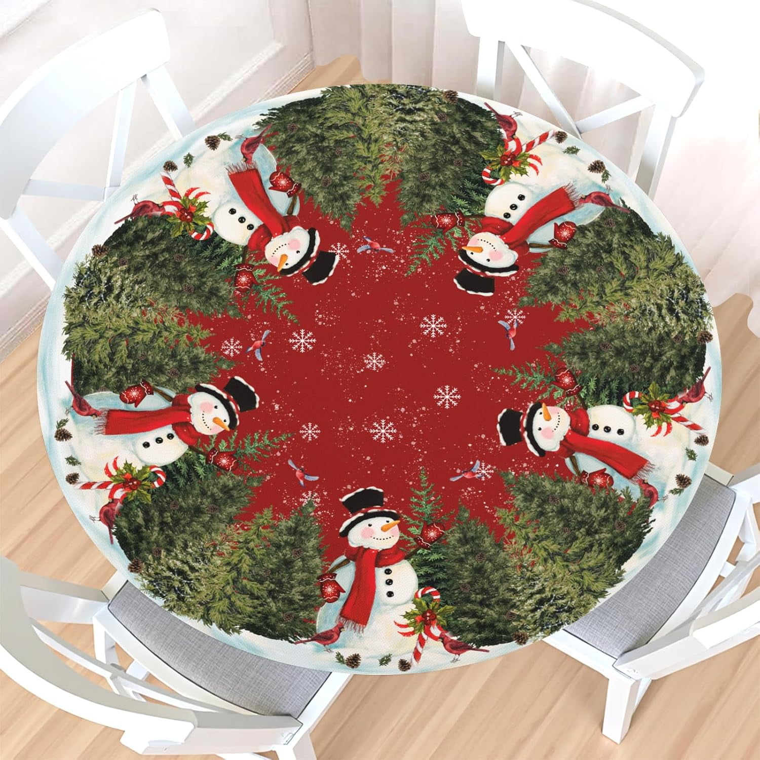Christmas Round Fitted Tablecloth with Elastic Edge,Water-Resistant ...