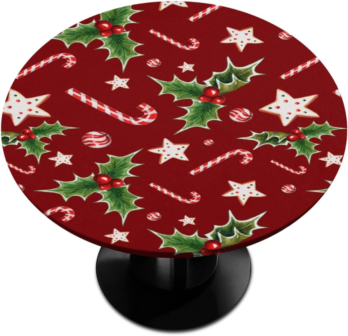 Christmas Round Fitted Tablecloth with Elastic Edge Xmas Holiday Decor ...