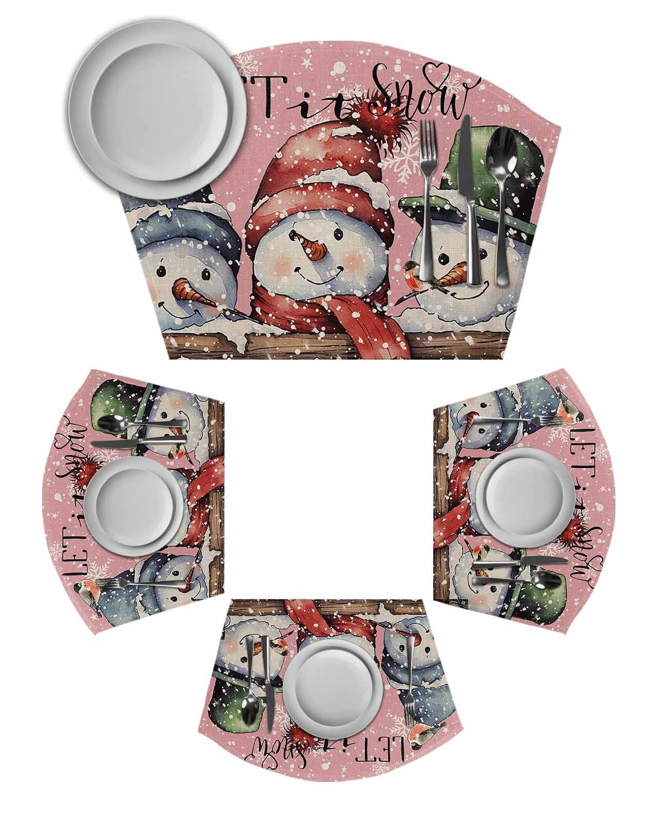 Christmas Round Placemats Set of 2, Xmas Snowman Winter Snowflake Pink ...