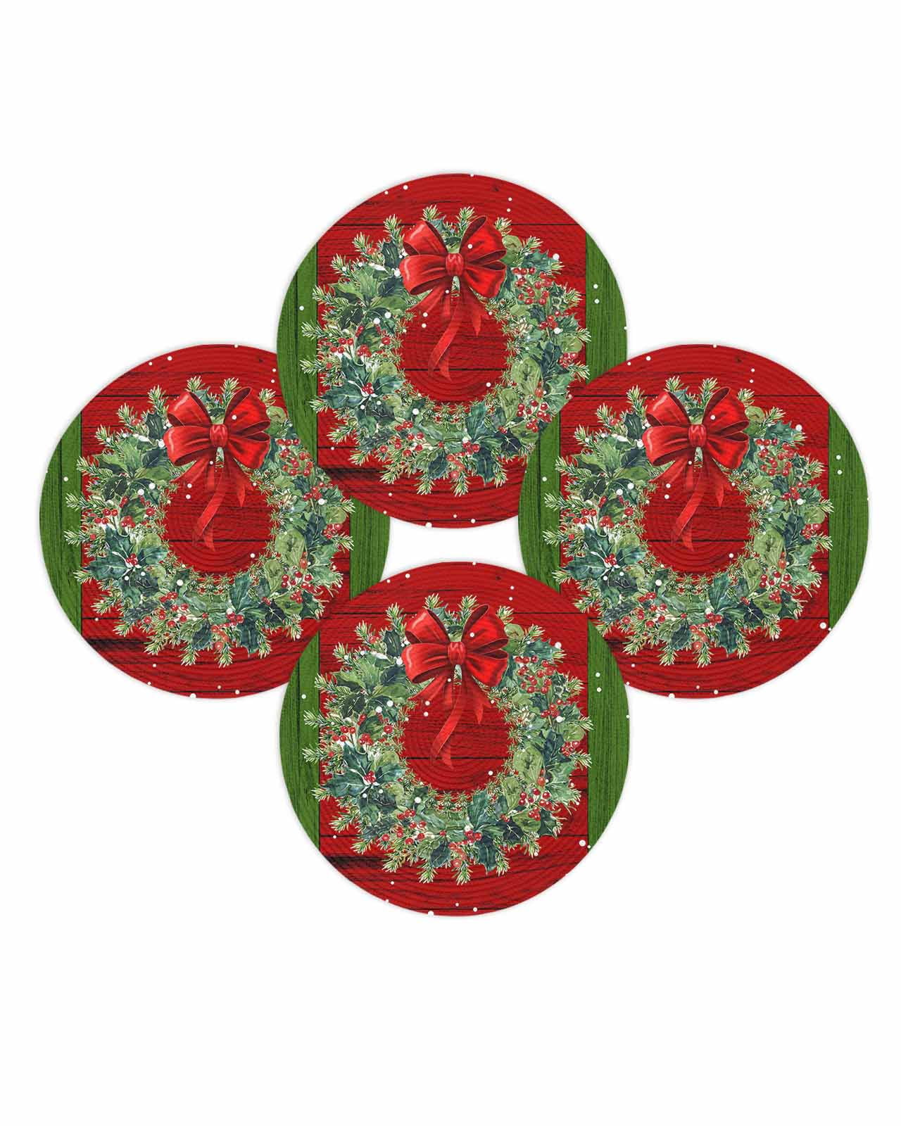 Christmas Round Placemats Set of 4 Bow Tie Berry Wreath Place Mats ...