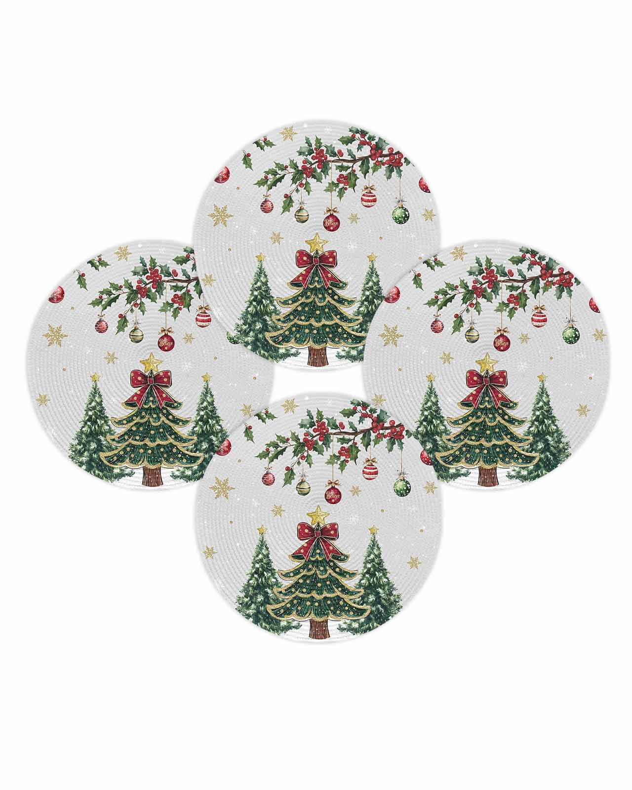 Christmas Round Placemats Set of 4 Christmas Balls Berry Place Mats ...