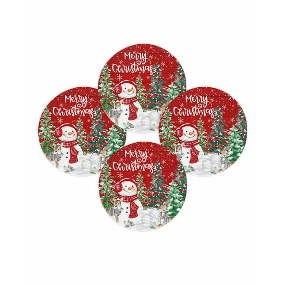 Christmas Round Placemats Set of 4 Deer Snowman Place Mats Washable ...