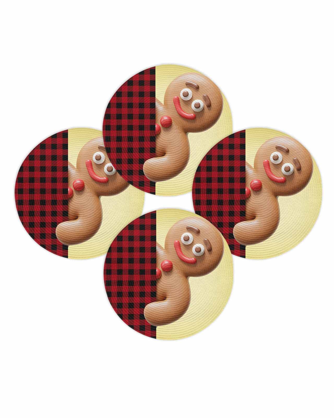 Christmas Round Placemats Set of 4 Gingerbread Man Place Mats Washable ...