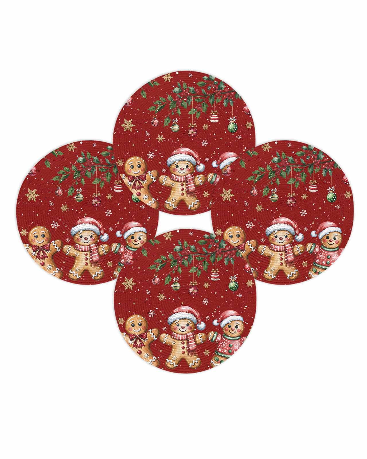 Christmas Round Placemats Set of 4 Gingerbread Man Place Mats Washable ...