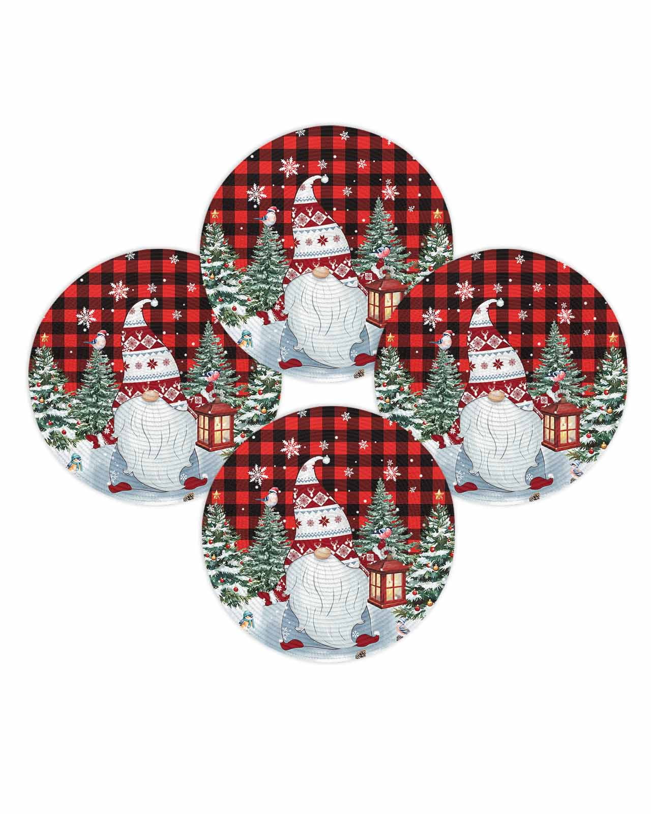 Christmas Round Placemats Set of 4 Gnome Place Mats Washable Woven ...