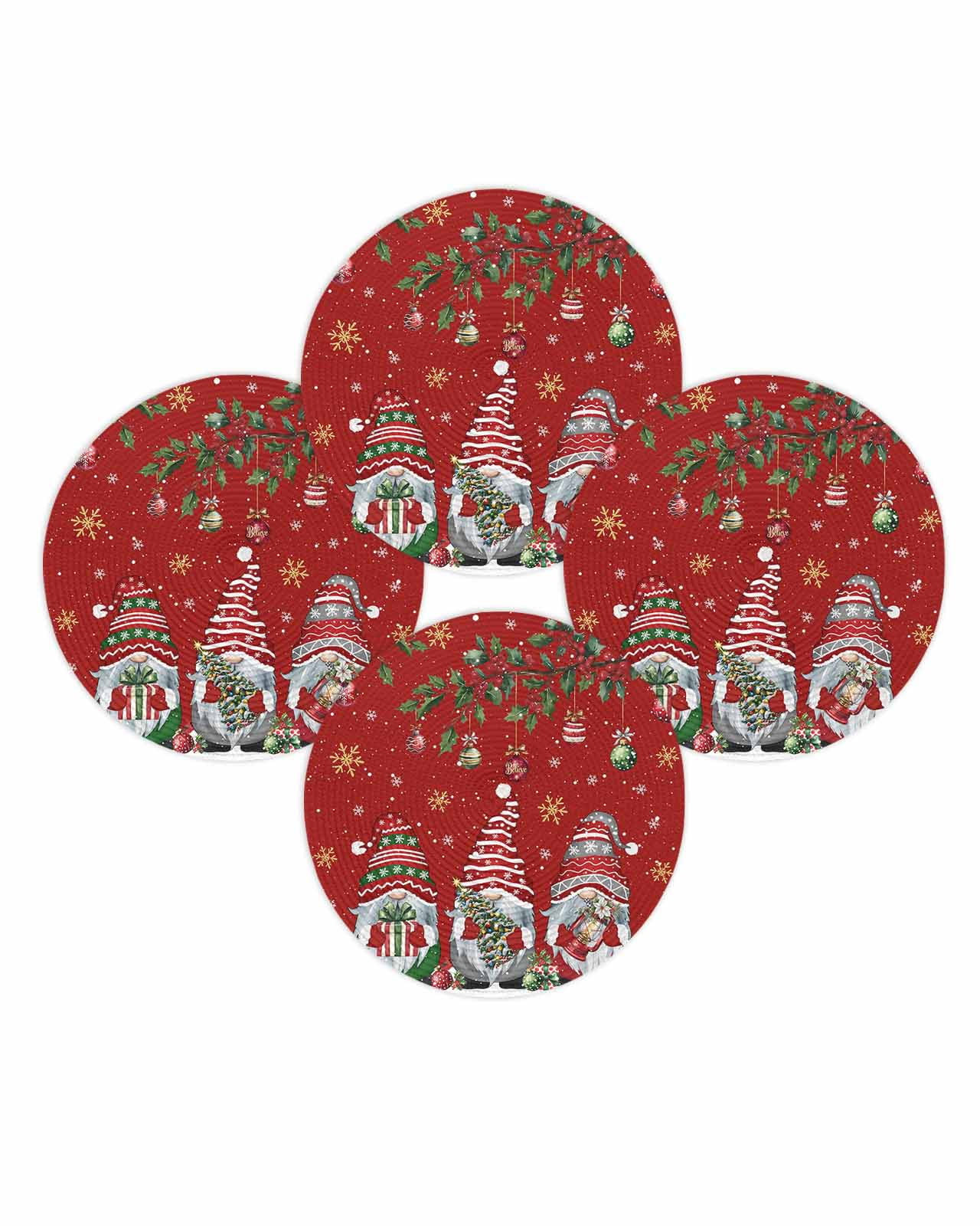 Christmas Round Placemats Set of 4 Gnomes Place Mats Washable Woven ...