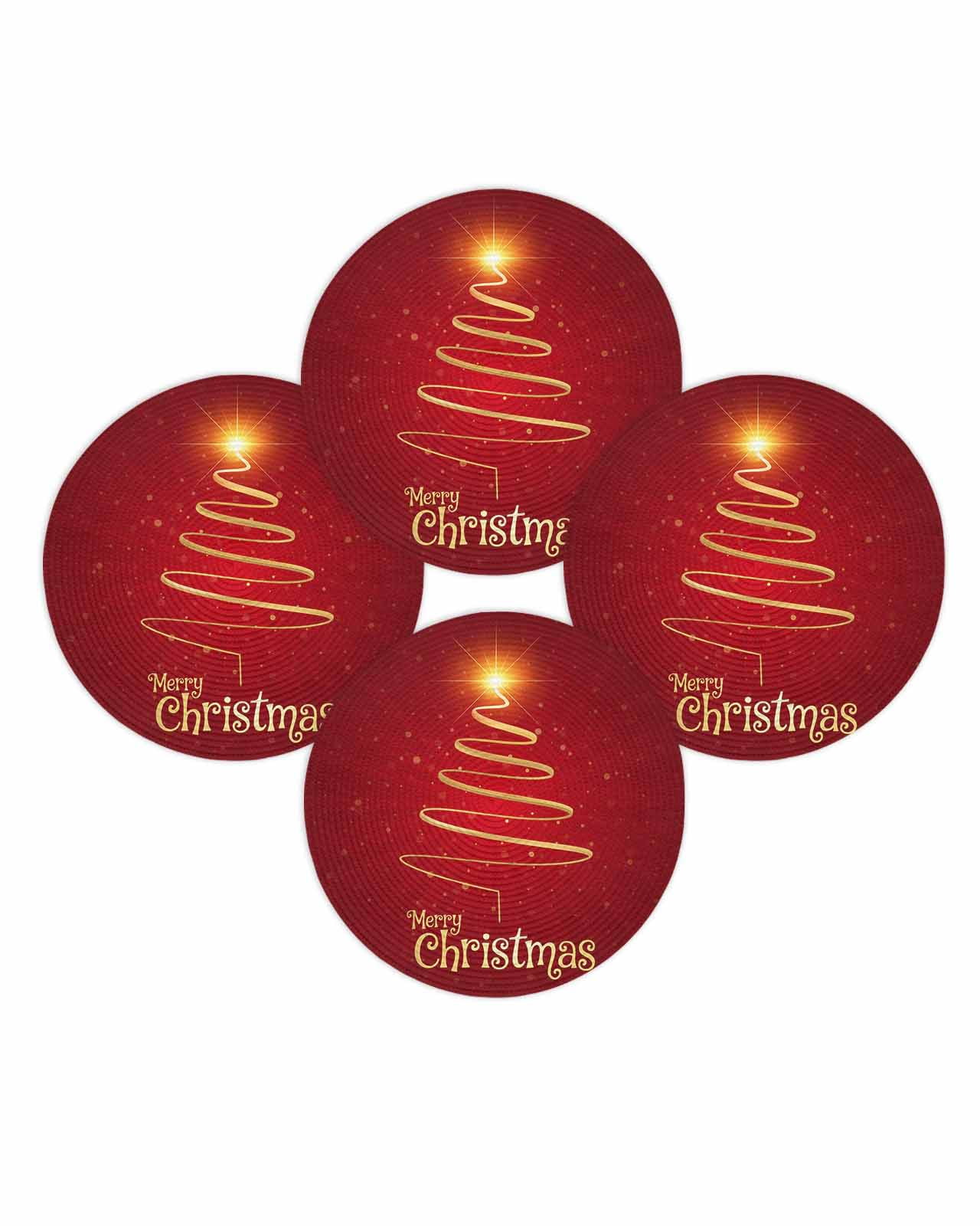 Christmas Round Placemats Set of 4 Gold Xmas Tree Place Mats Washable ...