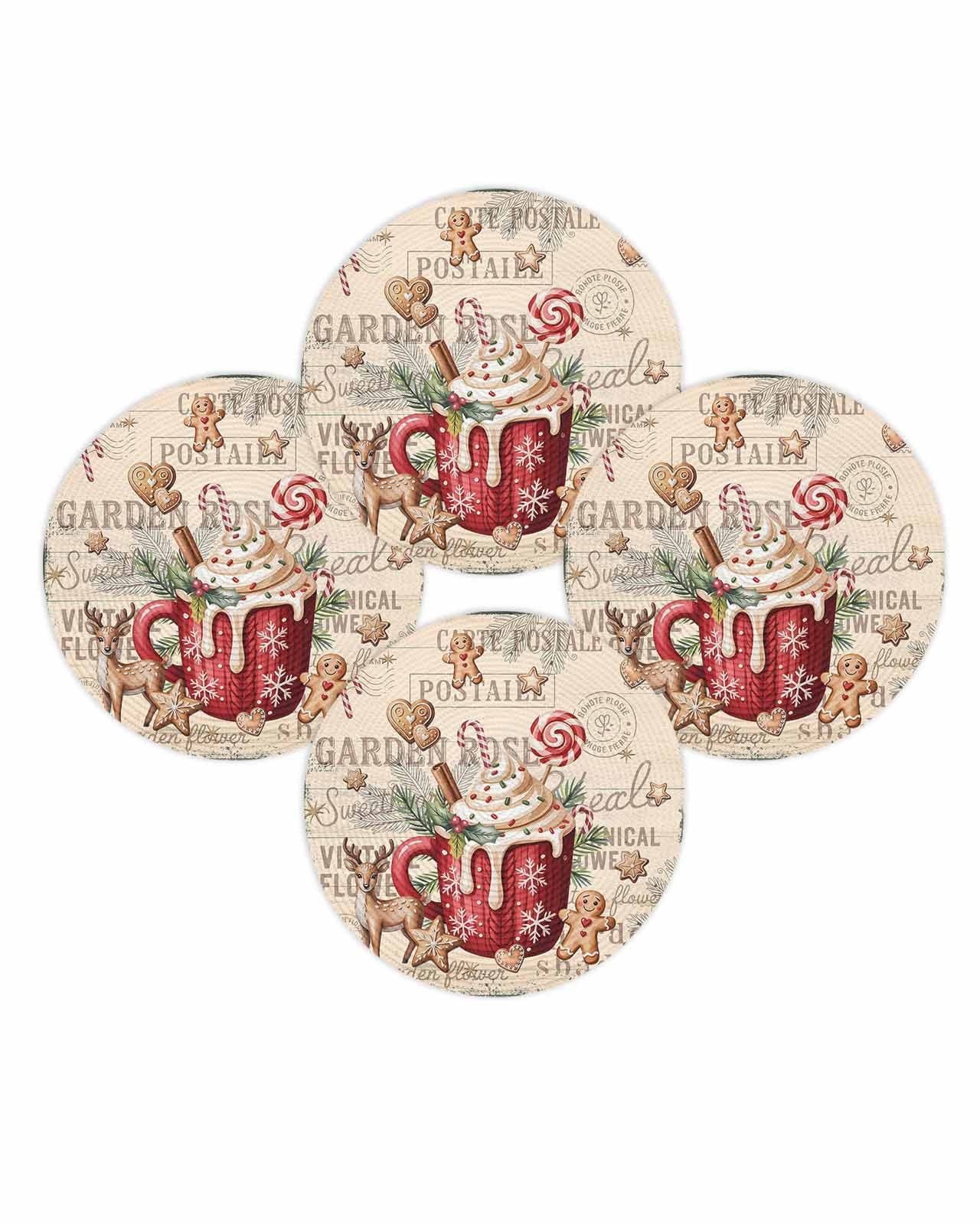 Christmas Round Placemats Set of 4 Hot Cocoa Deer Place Mats Washable ...